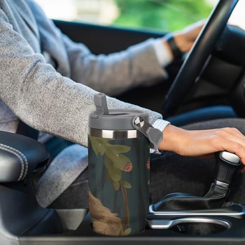YTLKGFP 30 Oz Large Capacity Car Cup Sloth Tumbler with Handle Straw Lid Insulated Stainless Steel Water Bottle Travel Mug Leak-proof Car Cup Keeps Cold Or Hot