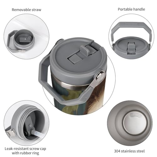 YTLKGFP 30 Oz Large Capacity Car Cup Sloth Tumbler with Handle Straw Lid Insulated Stainless Steel Water Bottle Travel Mug Leak-proof Car Cup Keeps Cold Or Hot