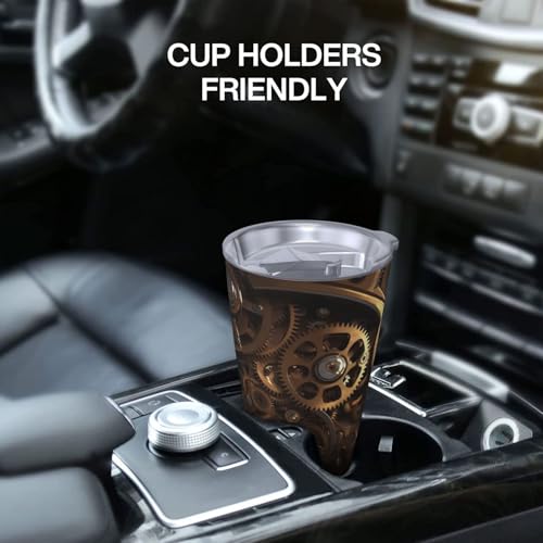 quopvn Cool Steampunk Gears Print 20oz Car Cup Ps Material Lid, Perfect For Hot & Cold Drinks