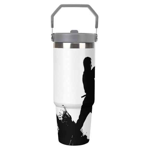 YTLKGFP 30 Oz Large Capacity Car Cup Kickboxing Tumbler with Handle Straw Lid Insulated Stainless Steel Water Bottle Travel Mug Leak-proof Car Cup Keeps Cold Or Hot