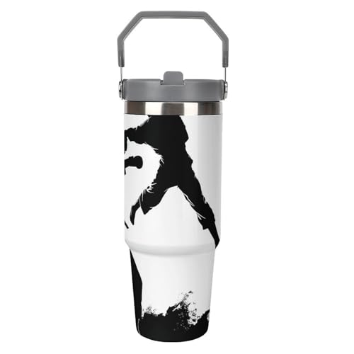 YTLKGFP 30 Oz Large Capacity Car Cup Kickboxing Tumbler with Handle Straw Lid Insulated Stainless Steel Water Bottle Travel Mug Leak-proof Car Cup Keeps Cold Or Hot