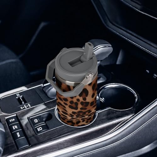 YTLKGFP 30 Oz Large Capacity Car Cup Leopard Print Tumbler with Handle Straw Lid Insulated Stainless Steel Water Bottle Travel Mug Leak-proof Car Cup Keeps Cold Or Hot