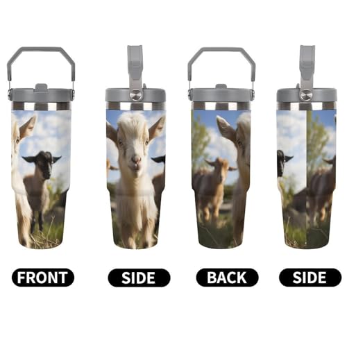 YTLKGFP 30 Oz Large Capacity Car Cup Cute Goat Tumbler with Handle Straw Lid Insulated Stainless Steel Water Bottle Travel Mug Leak-proof Car Cup Keeps Cold Or Hot