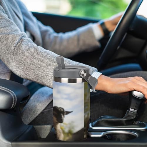 YTLKGFP 30 Oz Large Capacity Car Cup Cute Goat Tumbler with Handle Straw Lid Insulated Stainless Steel Water Bottle Travel Mug Leak-proof Car Cup Keeps Cold Or Hot