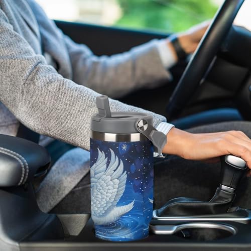 YTLKGFP 30 Oz Large Capacity Car Cup Two White Swans Tumbler with Handle Straw Lid Insulated Stainless Steel Water Bottle Travel Mug Leak-proof Car Cup Keeps Cold Or Hot