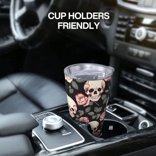 Purple Rose Skull Print 20oz Car Cup Ps Material Lid, Perfect For Hot & Cold Drinks