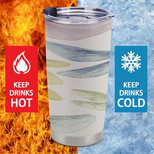 FHENMSA Reusable Plastic Water Cups with Lids,Dragonfly Drawing Print Anti-overflow Cup,sports Travel Coffee Cup