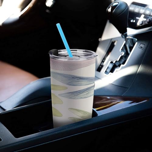 FHENMSA Reusable Plastic Water Cups with Lids,Dragonfly Drawing Print Anti-overflow Cup,sports Travel Coffee Cup