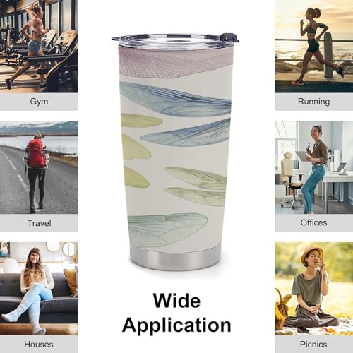 FHENMSA Reusable Plastic Water Cups with Lids,Dragonfly Drawing Print Anti-overflow Cup,sports Travel Coffee Cup