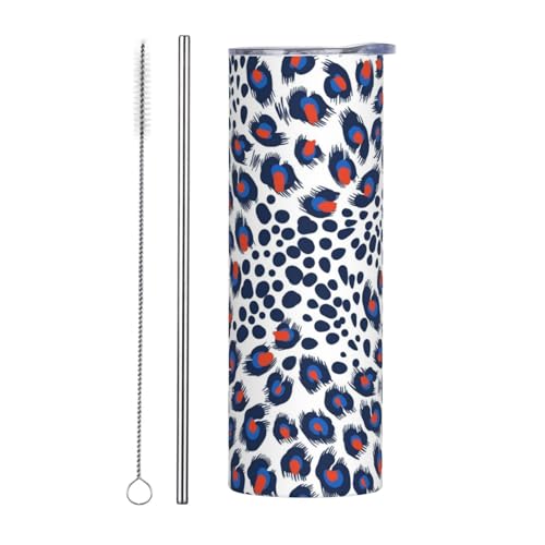 AFHYZY 20 oz Skinny Tumbler Reusable Coffee Travel Mug with Lids and Straws, Insulated Coffee Cups 20oz Stainless Steel Water Bottles Leak Proof for Women, Office, Sports - Leopard
