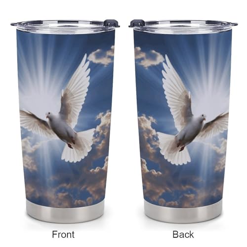 FHENMSA Reusable Plastic Water Cups with Lids,Dove Print Anti-overflow Cup,sports Travel Coffee Cup