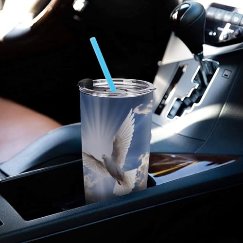 FHENMSA Reusable Plastic Water Cups with Lids,Dove Print Anti-overflow Cup,sports Travel Coffee Cup