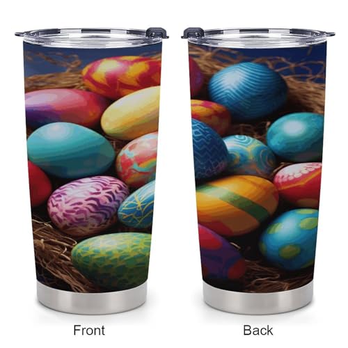 FHENMSA Reusable Plastic Water Cups with Lids,Easter Day Colorful Eggs Print Anti-overflow Cup,sports Travel Coffee Cup