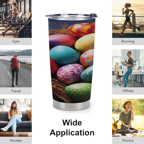 FHENMSA Reusable Plastic Water Cups with Lids,Easter Day Colorful Eggs Print Anti-overflow Cup,sports Travel Coffee Cup
