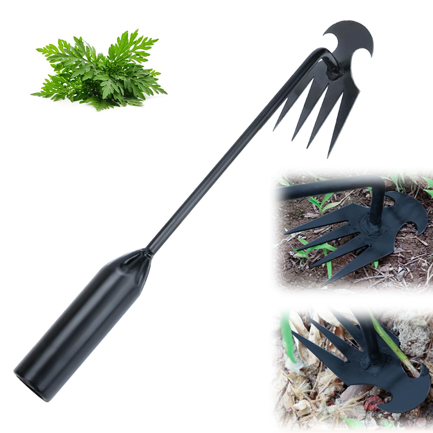 Manual Weed Remover Tool for Lawn and Garden, 2025 Upgrade Garden Weed Pulling Tool Uprooting Weeding Tool,Weed Puller Tool 4 Tooth Manganese Steel for Gardening Backyard Farm (11.8in)
