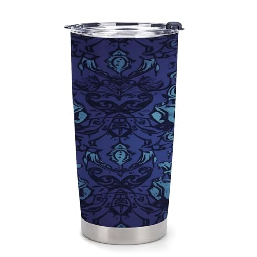 FHENMSA Reusable Plastic Water Cups with Lids,Blue Black Goth Spooky Print Anti-overflow Cup,sports Travel Coffee Cup