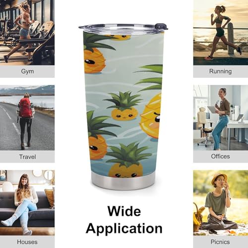 FHENMSA Reusable Plastic Water Cups with Lids,Cute Pineapple Print Anti-overflow Cup,sports Travel Coffee Cup