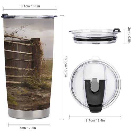 FHENMSA Reusable Plastic Water Cups with Lids,Fence And Horse Print Anti-overflow Cup,sports Travel Coffee Cup