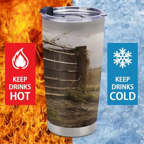 FHENMSA Reusable Plastic Water Cups with Lids,Fence And Horse Print Anti-overflow Cup,sports Travel Coffee Cup