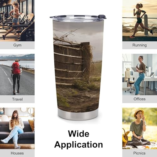 FHENMSA Reusable Plastic Water Cups with Lids,Fence And Horse Print Anti-overflow Cup,sports Travel Coffee Cup