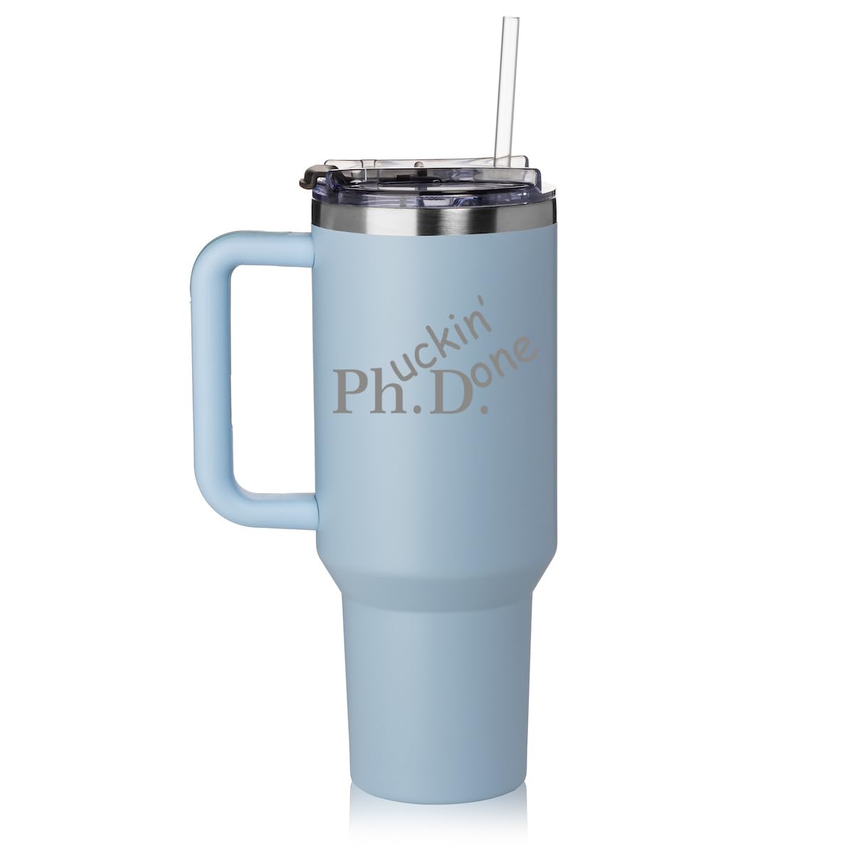 Daylor 40 oz Tumbler with Handle and Straw Lid Stainless Steel Insulated Travel Mug Cup PHD Phuckin Done Graduation Gift Student Funny (Blue)