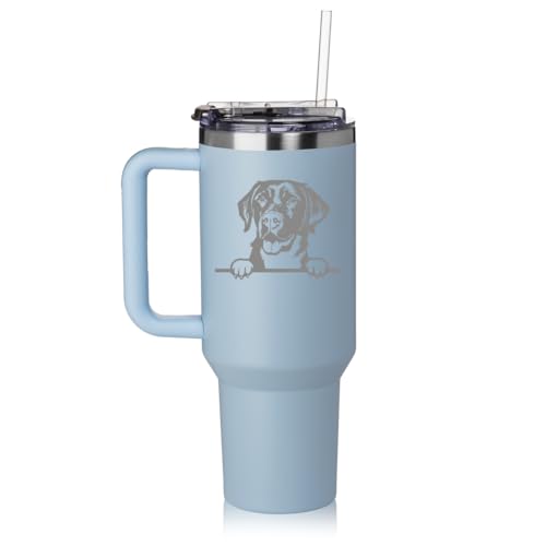40 oz Tumbler with Handle and Straw Lid Stainless Steel Insulated Travel Mug Cup Peeking Labrador Retriever Dog (Blue)