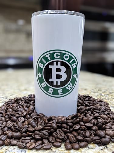 Crypto Coffee Tumbler | Bitcoin Brew Travel Mug | Stainless Steel | 20 oz | White