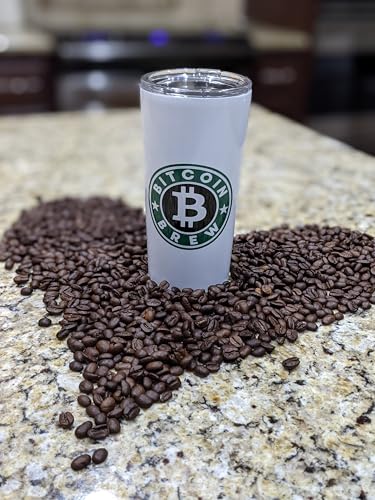 Crypto Coffee Tumbler | Bitcoin Brew Travel Mug | Stainless Steel | 20 oz | White