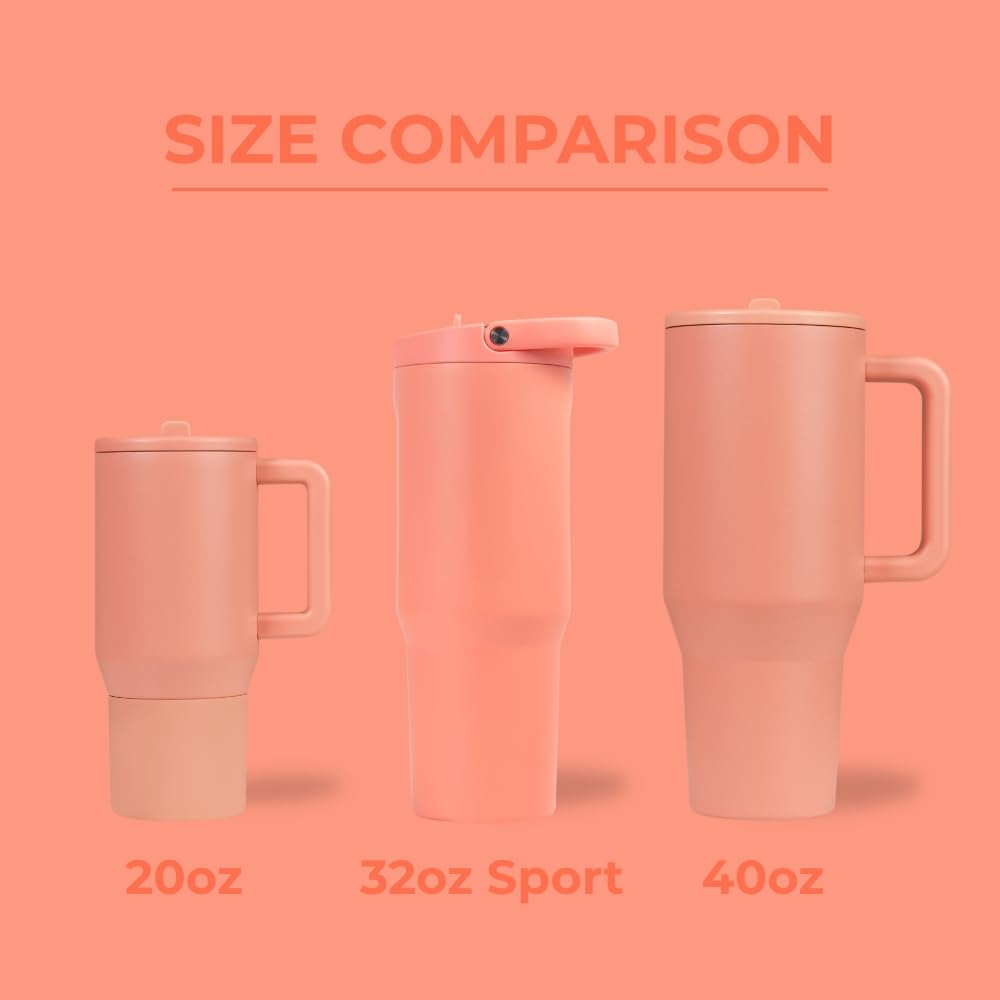 HydroJug Sport - Stainless Steel Tumbler with Straw, Vacuum Insulated, 32oz Leakproof Water Bottle, Ergonomic Design, Reusable, Dishwasher Safe, Rubber Base, Durable for Gym or Outdoors, Summer Peach