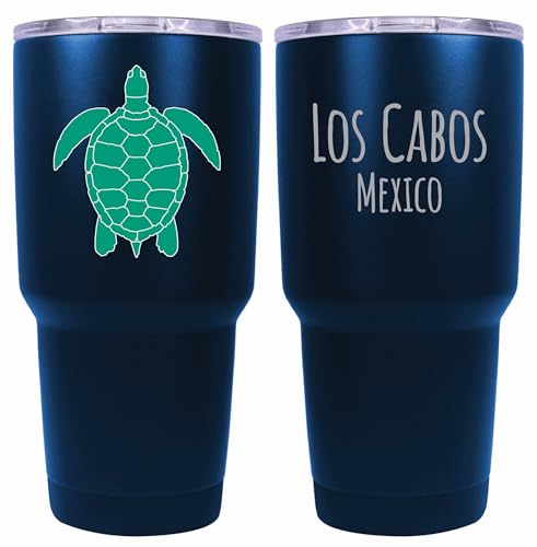 R and R Imports Los Cabos Mexico Souvenir 24 oz Navy Insulated Stainless Steel Tumbler Turtle Design