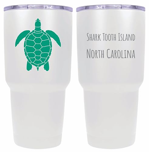 R and R Imports Shark Tooth Island North Carolina Souvenir 24 oz White Insulated Stainless Steel Tumbler Turtle Design