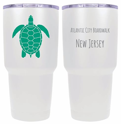R and R Imports Atlantic City Boardwalk New Jersey Souvenir 24 oz White Insulated Stainless Steel Tumbler Turtle Design