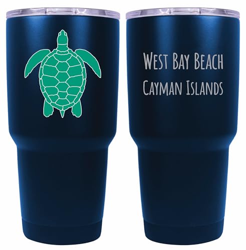 R and R Imports West Bay Beach Cayman Islands Souvenir 24 oz Navy Insulated Stainless Steel Tumbler Turtle Design
