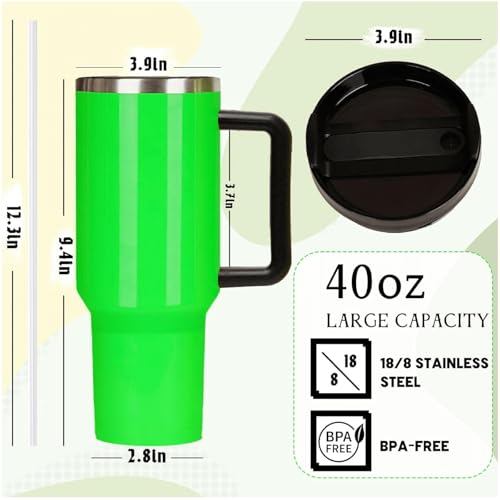 40 oz Tumbler with Handle and Straw Lid, Insulated Cup Reusable Stainless Steel Water Bottle, Double Wall Spill Proof, Travel Mug, Green