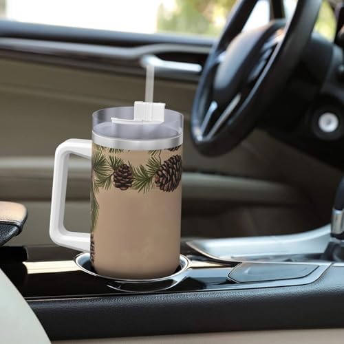 ZHSGNMHH Pine Cone Border 40oz Tumbler With Handle And Straw Stainless Steel Hot/Cold Travel Coffee Cup With Lid