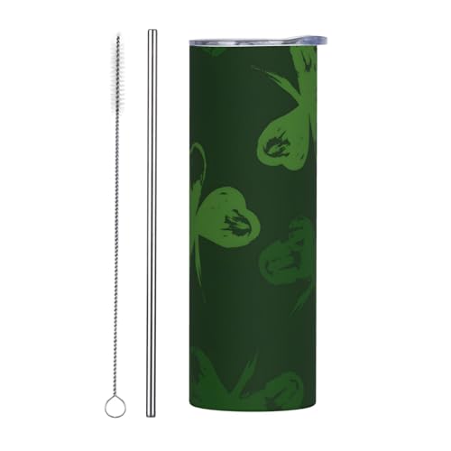 AFHYZY 20 oz Skinny Tumbler Reusable Coffee Travel Mug with Lids and Straws, Insulated Coffee Cups 20oz Stainless Steel Water Bottles Leak Proof for Office - St. Patrick's Day