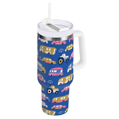 Caikeny Insulated Tumblers with Lid and Straw City Cars Tractors 30 oz Reusable Stainless Steel Cup Vehicles Water Bottle Coffee Travel Tumbler Mug for Women Men