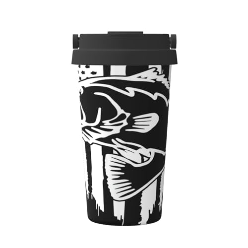 16 Oz American Flag Large Mouth Bass Fish Stainless Steel Vacuum Insulated Tumbler - Coffee Travel Mug Spill Proof With Lid - Thermos Cup For Keep Hot/Ice Coffee