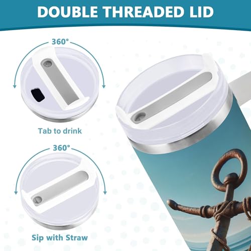 Burbuja Nautical Anchor Beach 40oz Insulated Tumblers with Handle and Straw Lid, Double Wall Stainless Steel Travel Mug Leak-Proof, BPA Free, Gift for Mom Dad
