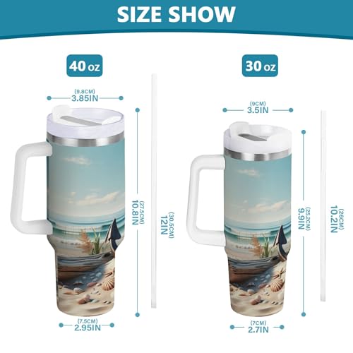 Burbuja Nautical Anchor Beach 40oz Insulated Tumblers with Handle and Straw Lid, Double Wall Stainless Steel Travel Mug Leak-Proof, BPA Free, Gift for Mom Dad