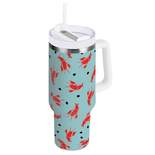 Caikeny Insulated Tumblers with Lid and Straw Brown Red Crayfish 40 oz Reusable Stainless Steel Cup Summer Water Bottle Coffee Travel Tumbler Mug for Women Men