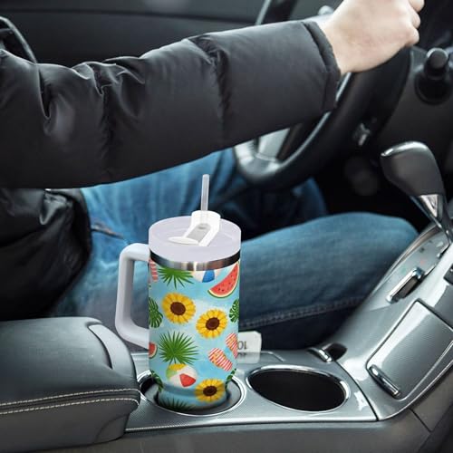 Burbuja Summer Pattern 40oz Insulated Tumblers with Handle and Straw Lid, Double Wall Stainless Steel Travel Mug Leak-Proof, BPA Free, Gift for Mom Dad