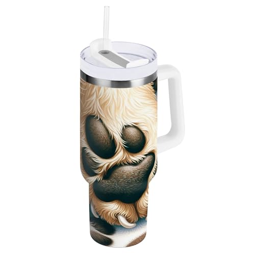 Burbuja Funny Cat Dog Paws 40oz Insulated Tumblers with Handle and Straw Lid, Double Wall Stainless Steel Travel Mug Leak-Proof, BPA Free, Gift for Mom Dad
