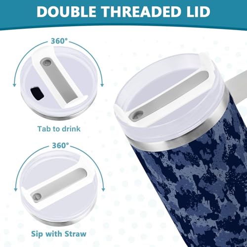 Caikeny Insulated Tumblers with Lid and Straw Green Camouflage 40 oz Reusable Stainless Steel Cup Blue Water Bottle Coffee Travel Tumbler Mug for Women Men