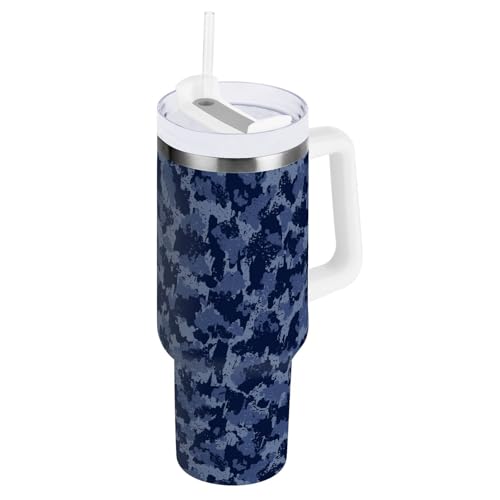 Caikeny Insulated Tumblers with Lid and Straw Green Camouflage 40 oz Reusable Stainless Steel Cup Blue Water Bottle Coffee Travel Tumbler Mug for Women Men