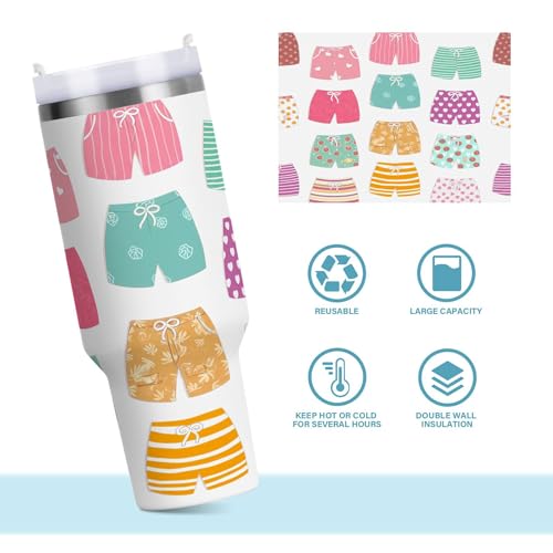 Burbuja Beach Shorts Pattern 40oz Insulated Tumblers with Handle and Straw Lid, Double Wall Stainless Steel Travel Mug Leak-Proof, BPA Free, Gift for Mom Dad