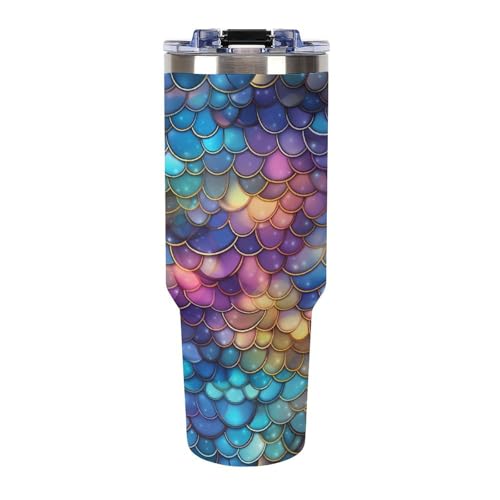 Mermaidess Dragon Scales 40 Oz Car Cup Stainless Steel Travel Mug Leak-Proof Insulated Tumbler with Handle Violet-style