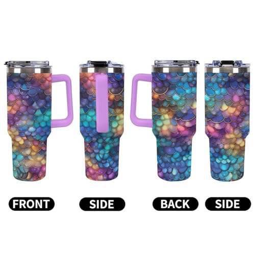 Mermaidess Dragon Scales 40 Oz Car Cup Stainless Steel Travel Mug Leak-Proof Insulated Tumbler with Handle Violet-style