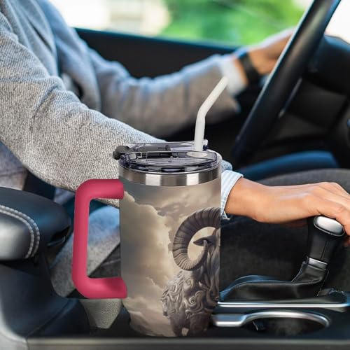 Aries 40 Oz Car Cup Stainless Steel Travel Mug Leak-Proof Insulated Tumbler with Handle Light Rose Red-style