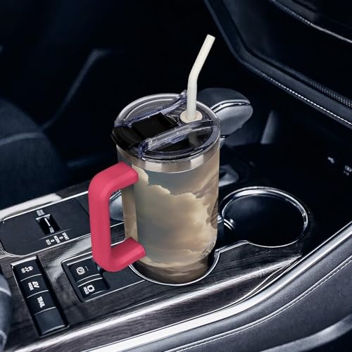 Aries 40 Oz Car Cup Stainless Steel Travel Mug Leak-Proof Insulated Tumbler with Handle Light Rose Red-style